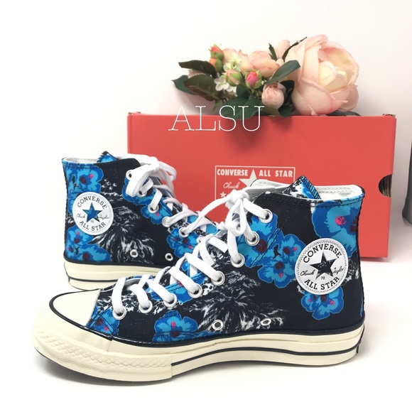 Converse | Shoes | Converse Chuck 7 Hi Black Blue Flowers W | Poshmark